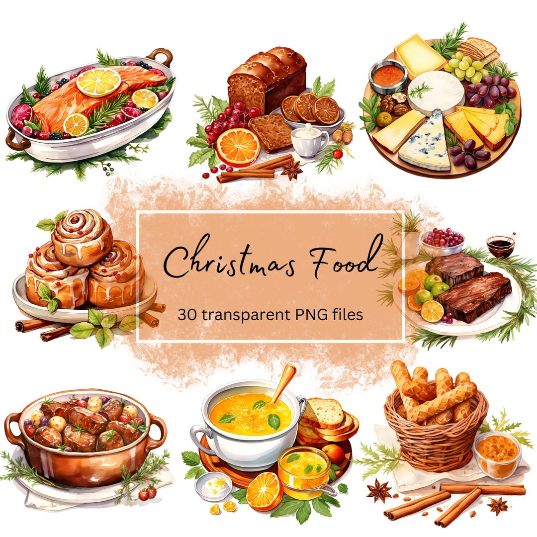 Christmas Food Clipart Watercolor Bundle, Transparent PNG, Winter ...