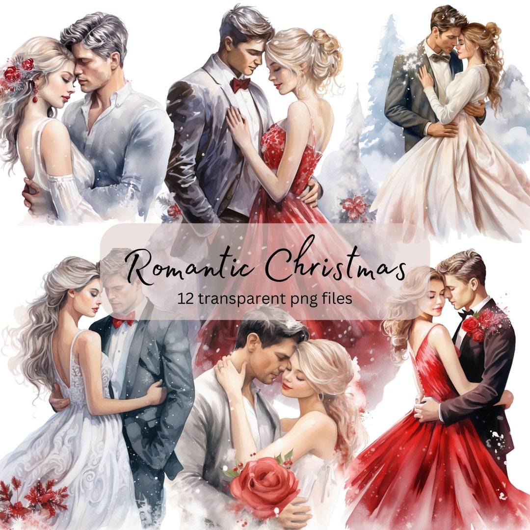 Christmas Loving Couple Watercolor Clipart Bundle, Transparent PNG ...