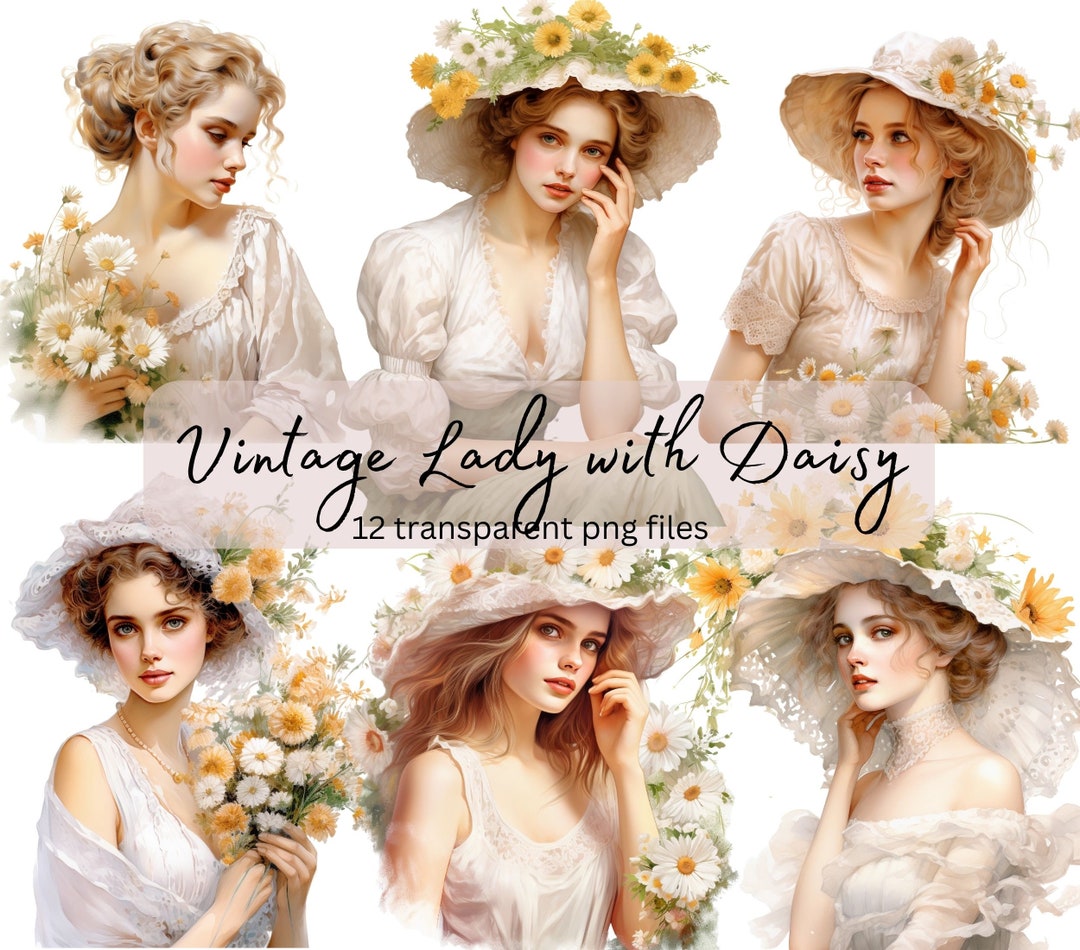 Renaissance Daisy Lady Vintage Watercolor Clipart Bundle,transparent ...