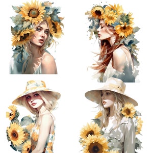 Sunflower Girls Watercolor Clipart Bundle, Transparent PNG, Digital ...