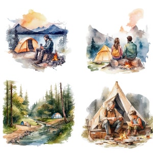 Summer Camping Watercolor Clipart Bundle, Transparent PNG, Travel ...