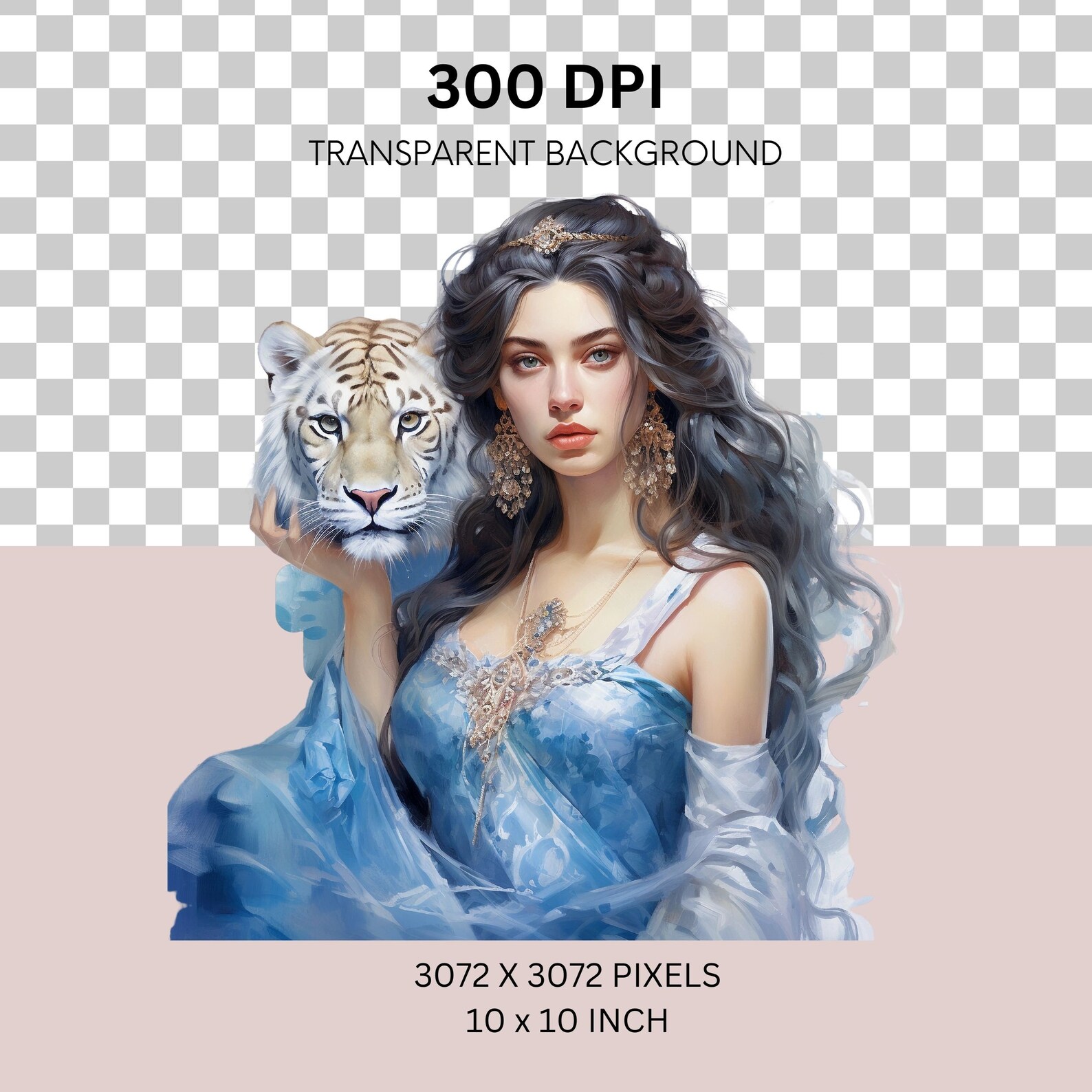 Princess Tiger Watercolor Clipart Bundle, Transparent PNG, Pretty Girls ...