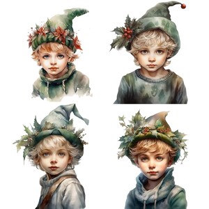 Christmas Elf Boys Watercolor Clipart Bundle, Transparent PNG, Cute ...