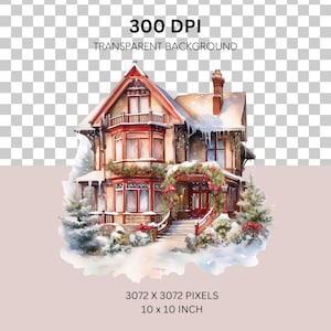 Christmas House Watercolor Clipart Bundle, Transparent PNG, Winter ...