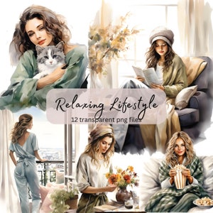 Relaxing Lifestyle Watercolor Clipart Bundle, Transparent PNG, Digital ...