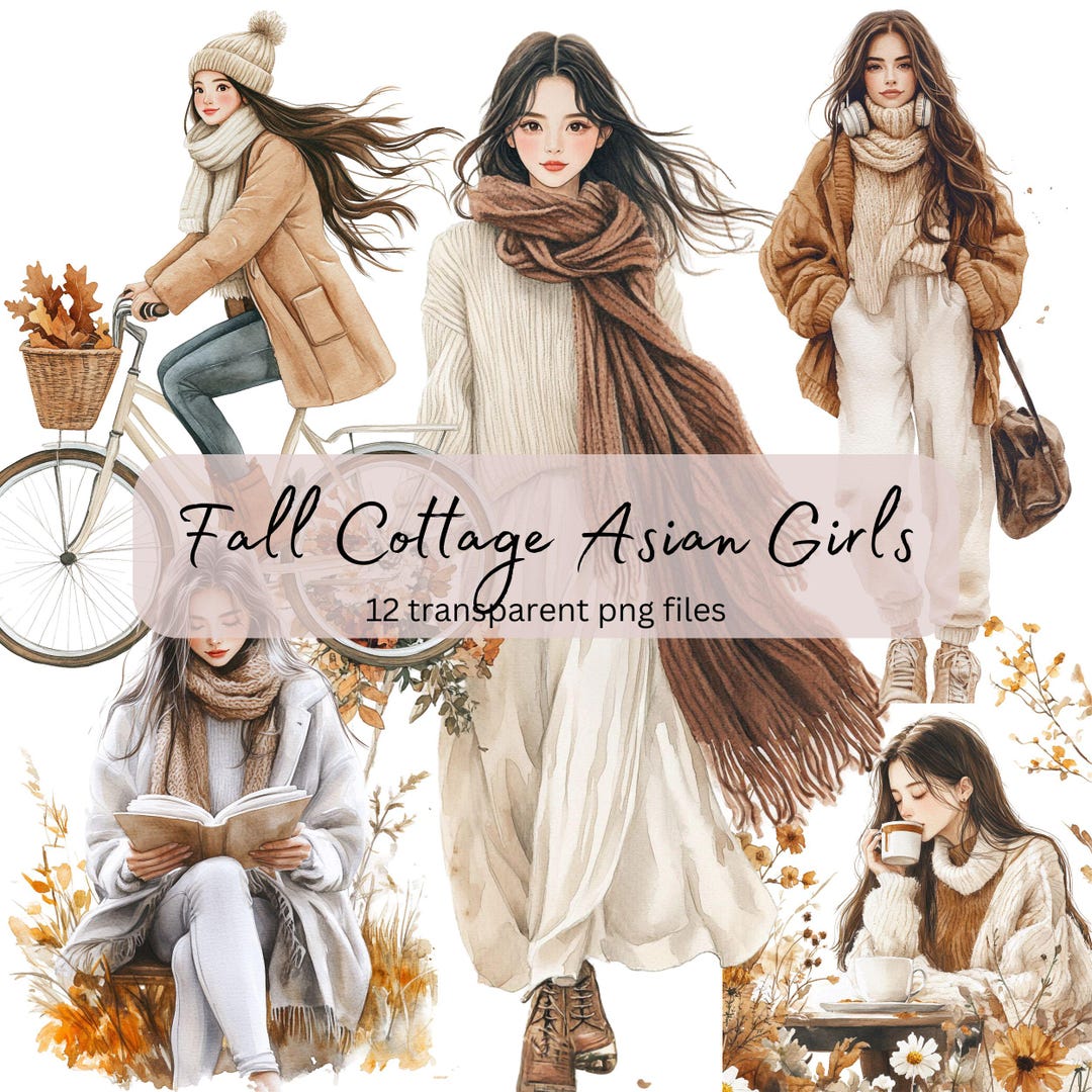 Fall Cottage Girls Watercolor Clipart Bundle, Transparent PNG, Digital ...