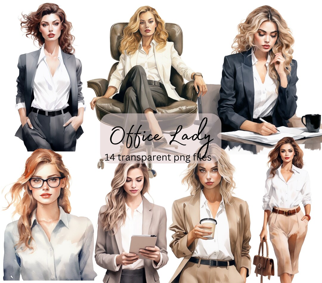 Office Lady Watercolor Clipart Bundle, Transparent PNG, Digital ...