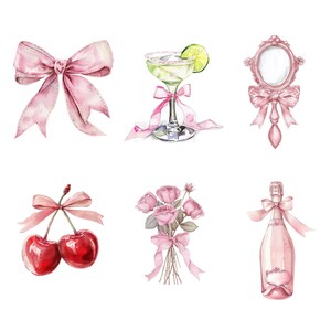 Pink Coquette Watercolor Clipart, Ribbon Bow, Chery, Transparent Png ...