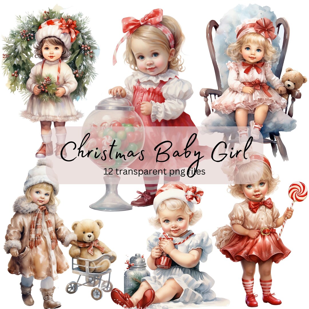 Christmas Baby Girl Watercolor Clipart Bundle, Transparent PNG, Cute ...