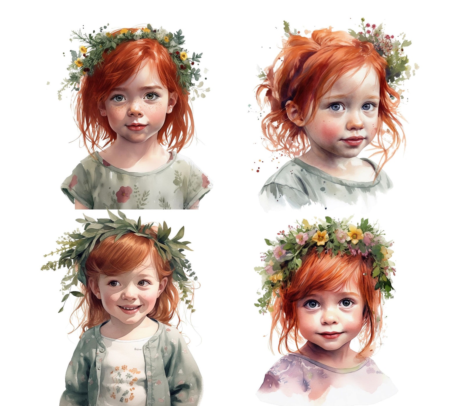 Little Red Hair Girls Watercolor Clipart Transparent PNG - Etsy