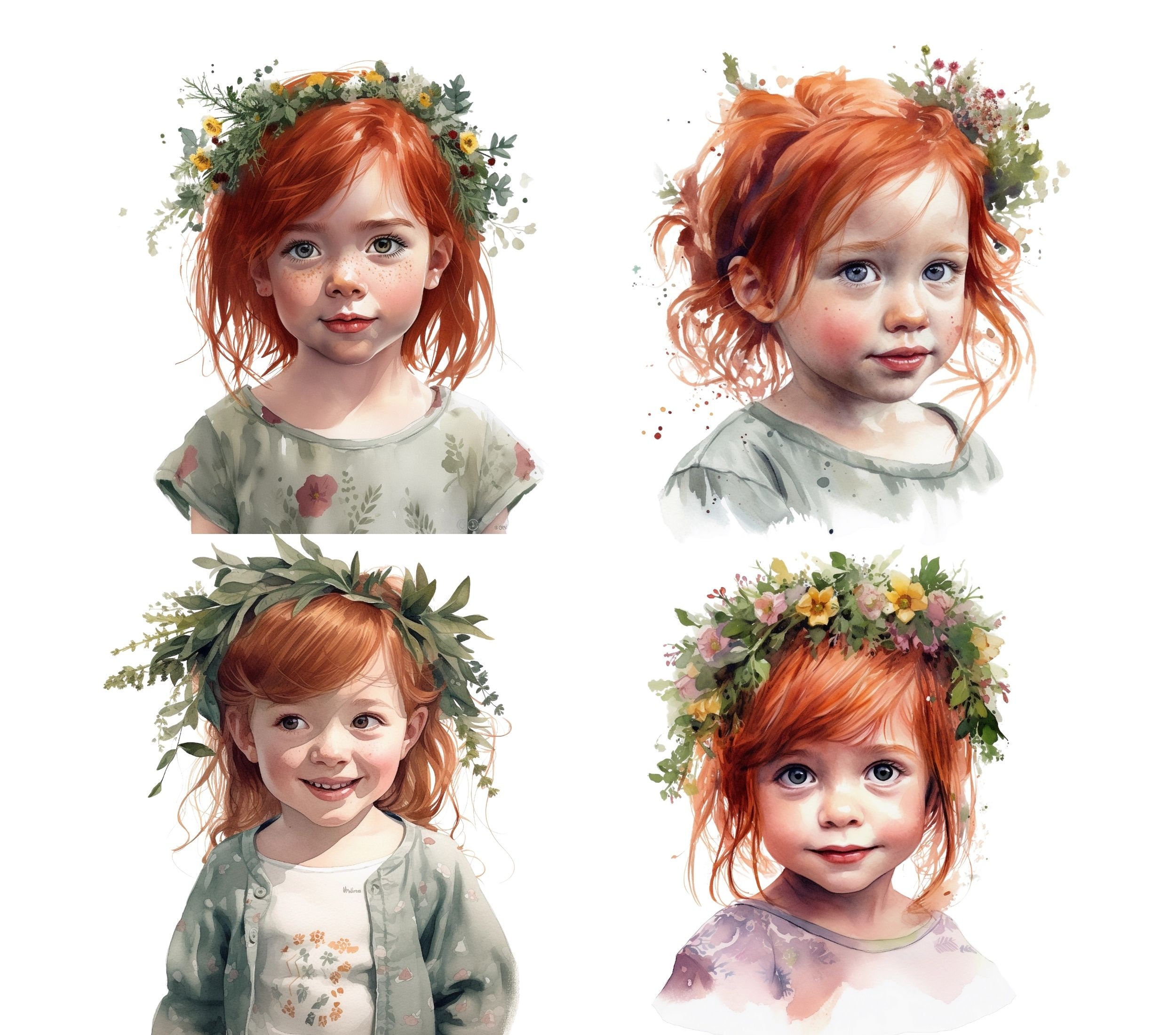 Little Red Hair Girls Watercolor Clipart , Transparent PNG, Digital ...
