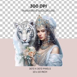 Princess Tiger Watercolor Clipart Bundle, Transparent PNG, Pretty Girls ...
