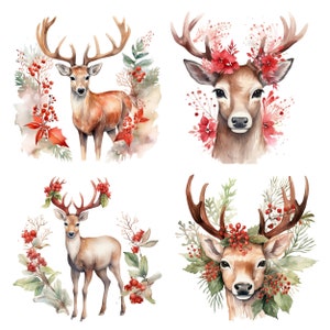 Christmas Reindeer Watercolor Clipart Bundle, Transparent PNG, Cute ...