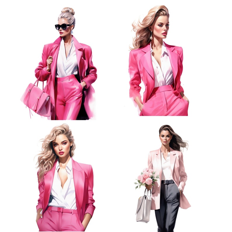 Pink Business Lady Watercolor Clipart Bundle, Transparent PNG, Digital ...
