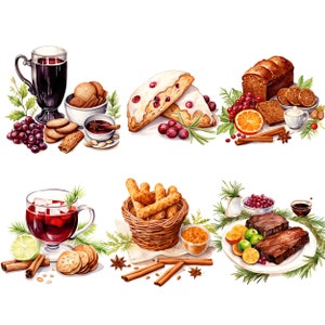 Christmas Food Clipart Watercolor Bundle, Transparent PNG, Winter ...