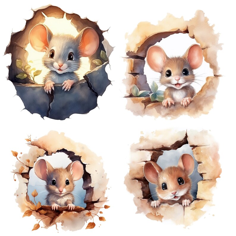 Mouse in Wall Hole Watercolor Clipart, Transparent PNG, Digital ...