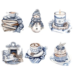 Blue Christmas Clipart Watercolor Bundle, Transparent PNG, Winter ...