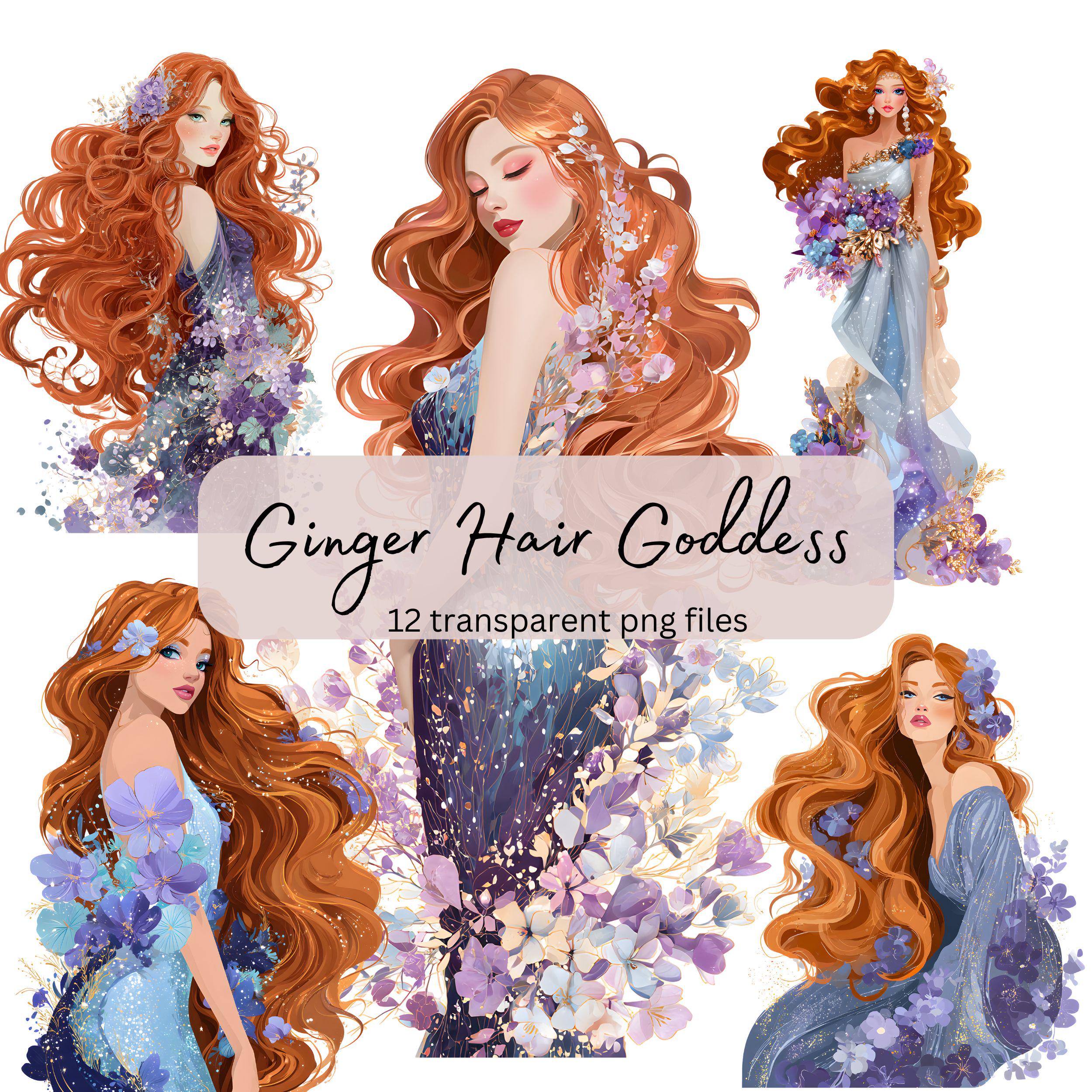 Ginger Hair Goddess Watercolor Clipart, Transparent PNG, Digital ...