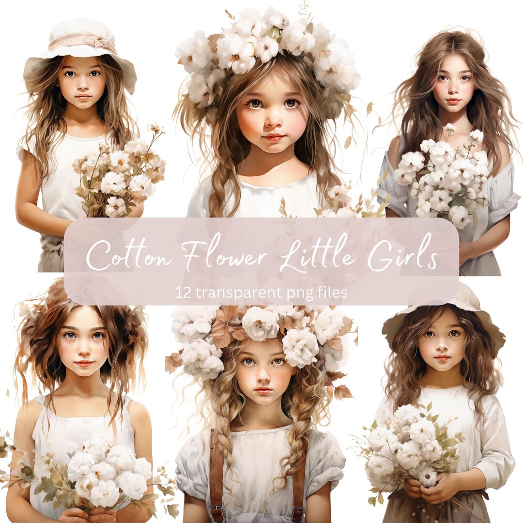Cotton Flower Little Girl Watercolor Clipart,transparent Png,digital ...