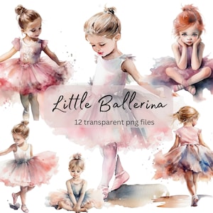 Little Ballerina Watercolor Clipart Bundle, Transparent PNG, Cute Girls ...