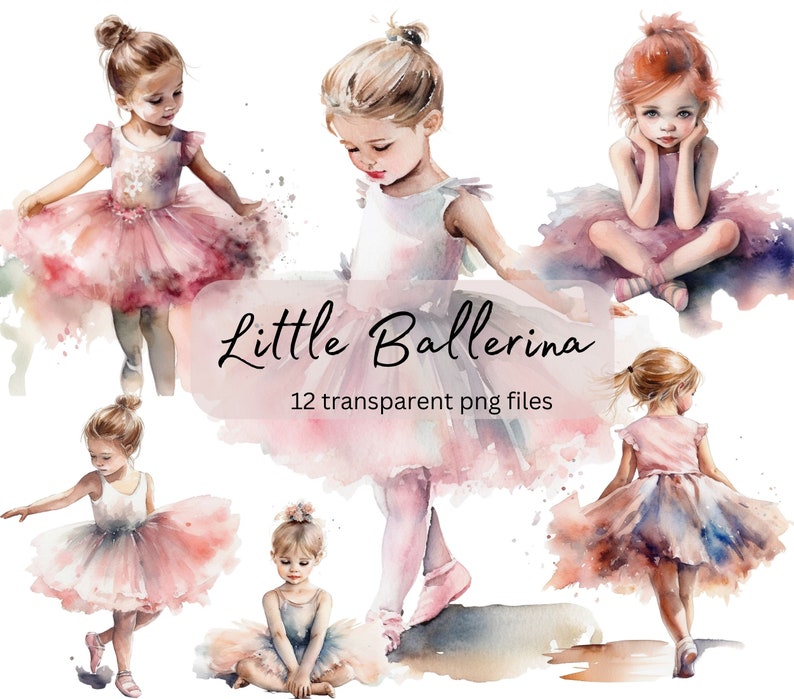 Little Ballerina Watercolor Clipart Bundle Transparent PNG - Etsy