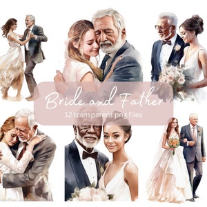 Bride and Father Watercolor Clipart Bundle, Transparent PNG, Wedding ...