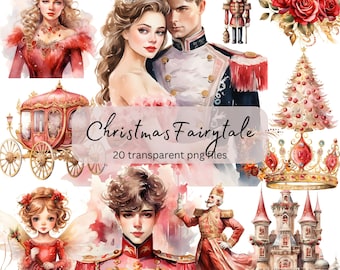 Christmas Princess Clipart Watercolor Bundle, Transparent PNG, Holiday ...