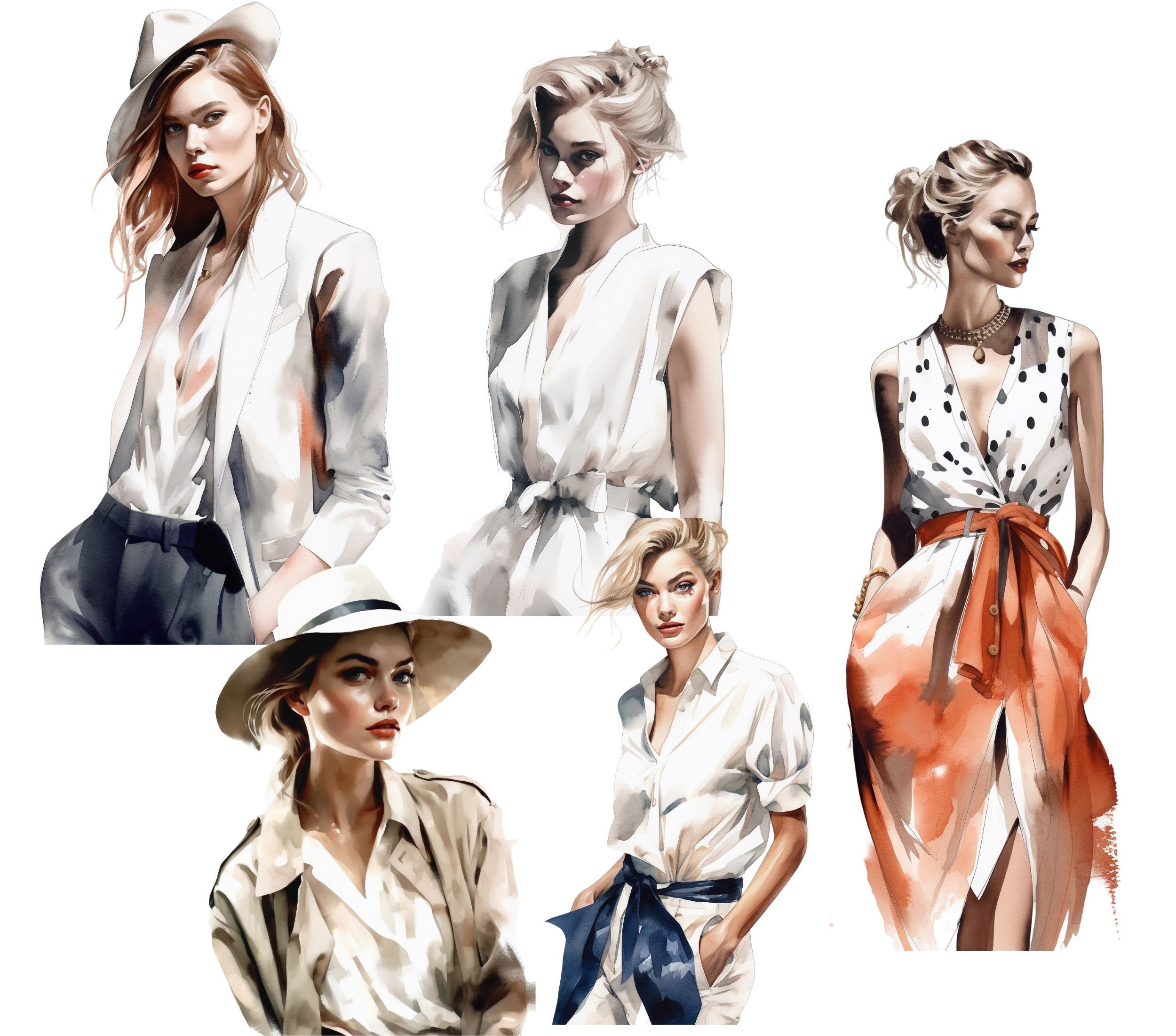 Fashion Girl Watercolor Clipart Bundle Transparent PNG - Etsy UK