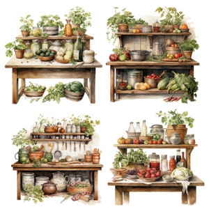 Vintage Kitchen Watercolor Clipart Bundle, Transparent PNG, Digital ...