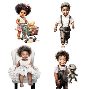 Cute Black Toddlers Watercolor Clipart Bundle, Transparent PNG, Baby ...