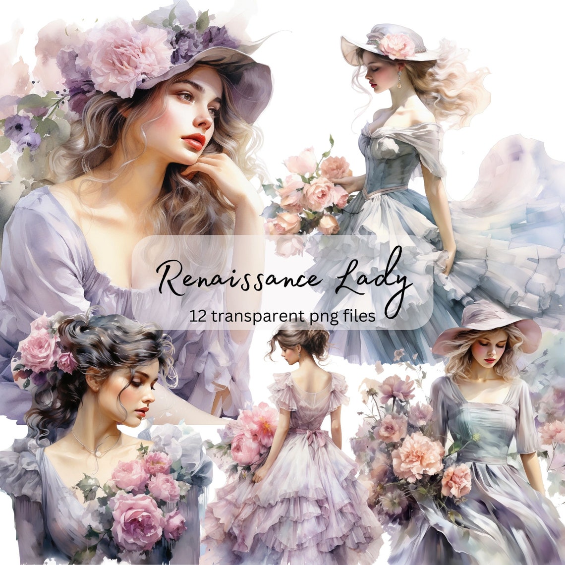 Renaissance Lady Vintage Watercolor Clipart Bundle - Etsy