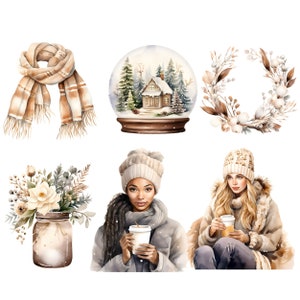 Neutral Cozy Winter Watercolor Clipart, Cottage Core Lifestyle ...