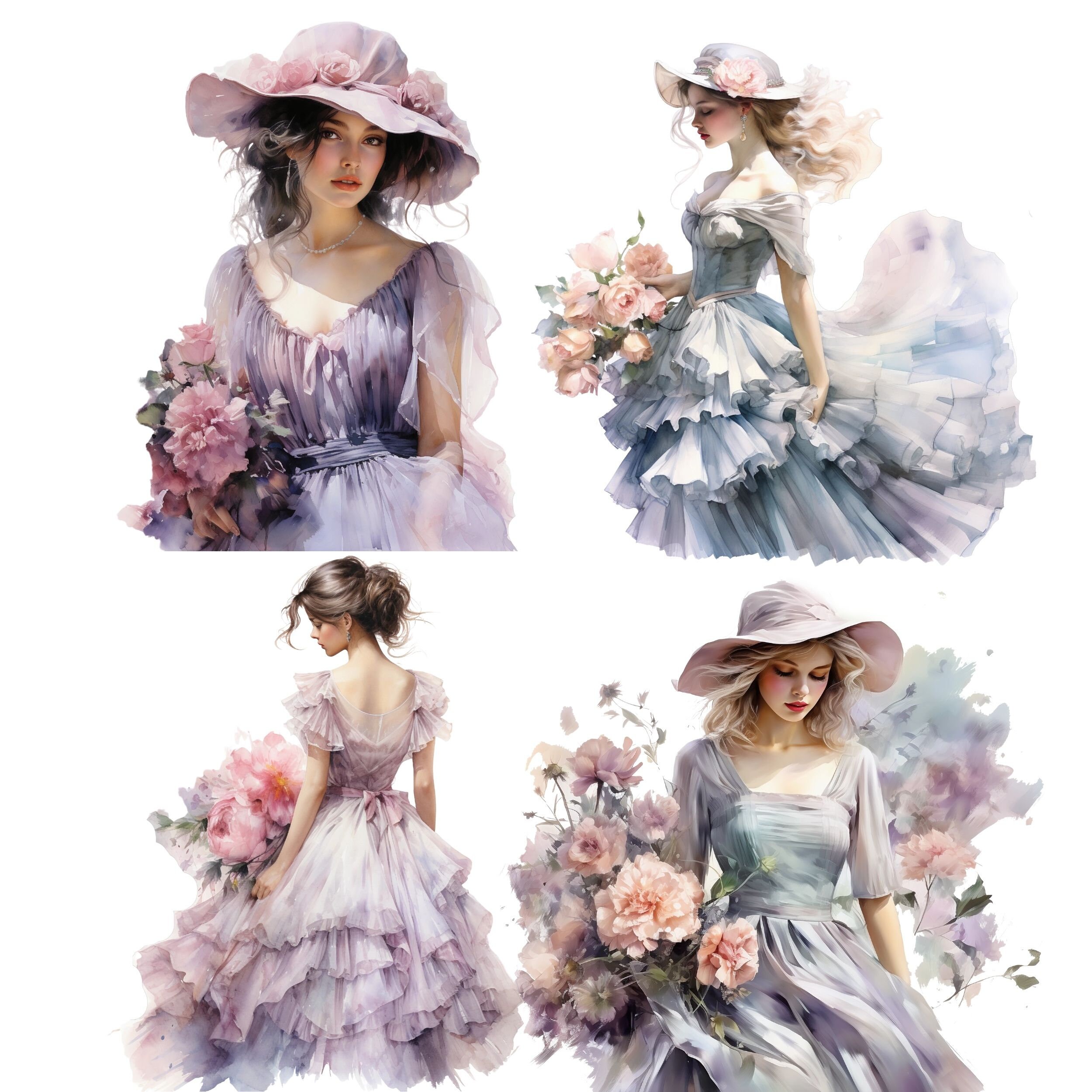 Renaissance Lady Vintage Watercolor Clipart Bundle - Etsy