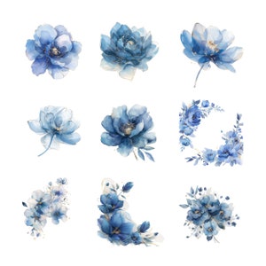 Blue Bloom Floral Watercolor Clipart Bundle, Transparent PNG, Digital ...