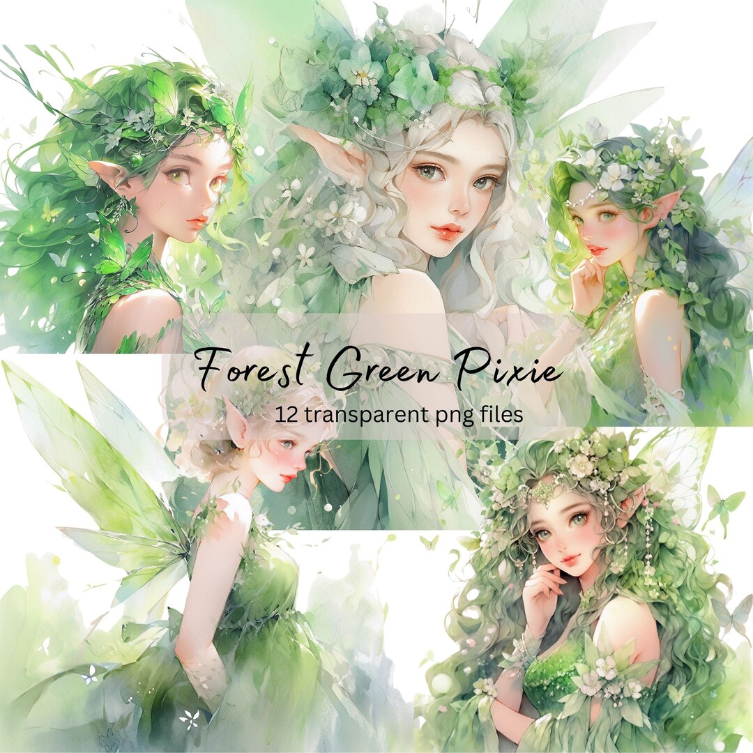 Forest Green Pixie Watercolor Clipart, Transparent PNG, Pretty Girls ...
