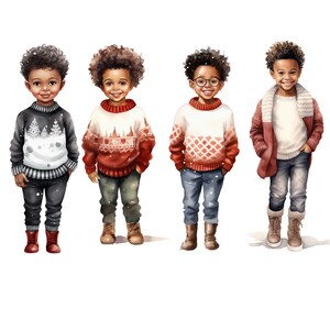 Christmas Little Boy Watercolor Clipart Bundle, Transparent PNG, Cute ...