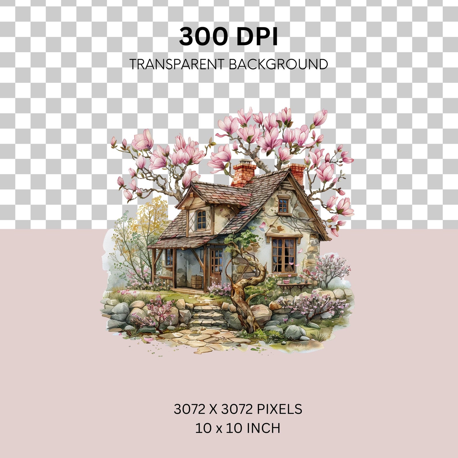 Magnolia Tree House Watercolor Clipart Bundle, Transparent PNG ...