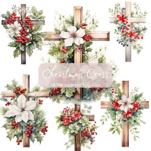 Christmas Cross Clipart Watercolor Bundle,transparent Png,religious ...