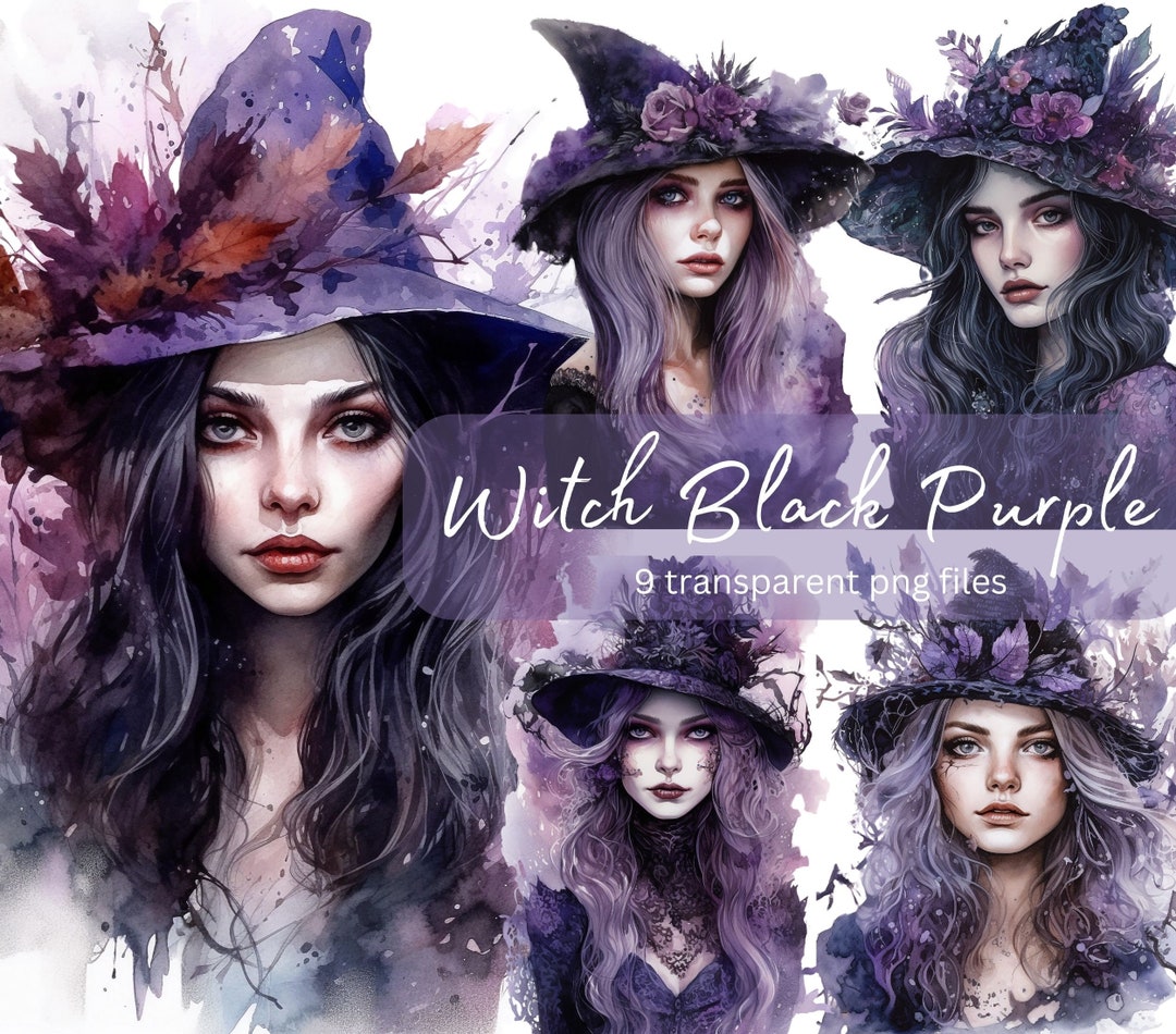 Witch Watercolor Clipart Bundle, Transparent PNG, Digital Download ...