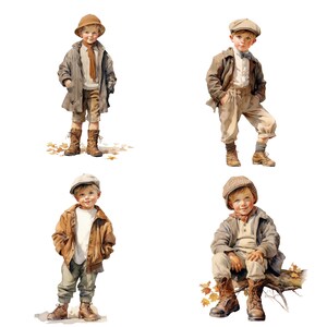 Autumn Retro Little Boy Watercolor Clipart Bundle, Transparent PNG ...
