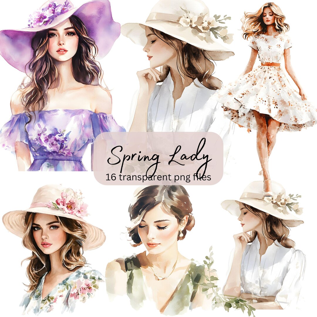 Cozy Spring Lady Watercolor Clipart Bundle, Transparent PNG, Digital ...