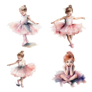 Little Ballerina Watercolor Clipart Bundle, Transparent PNG, Cute Girls ...