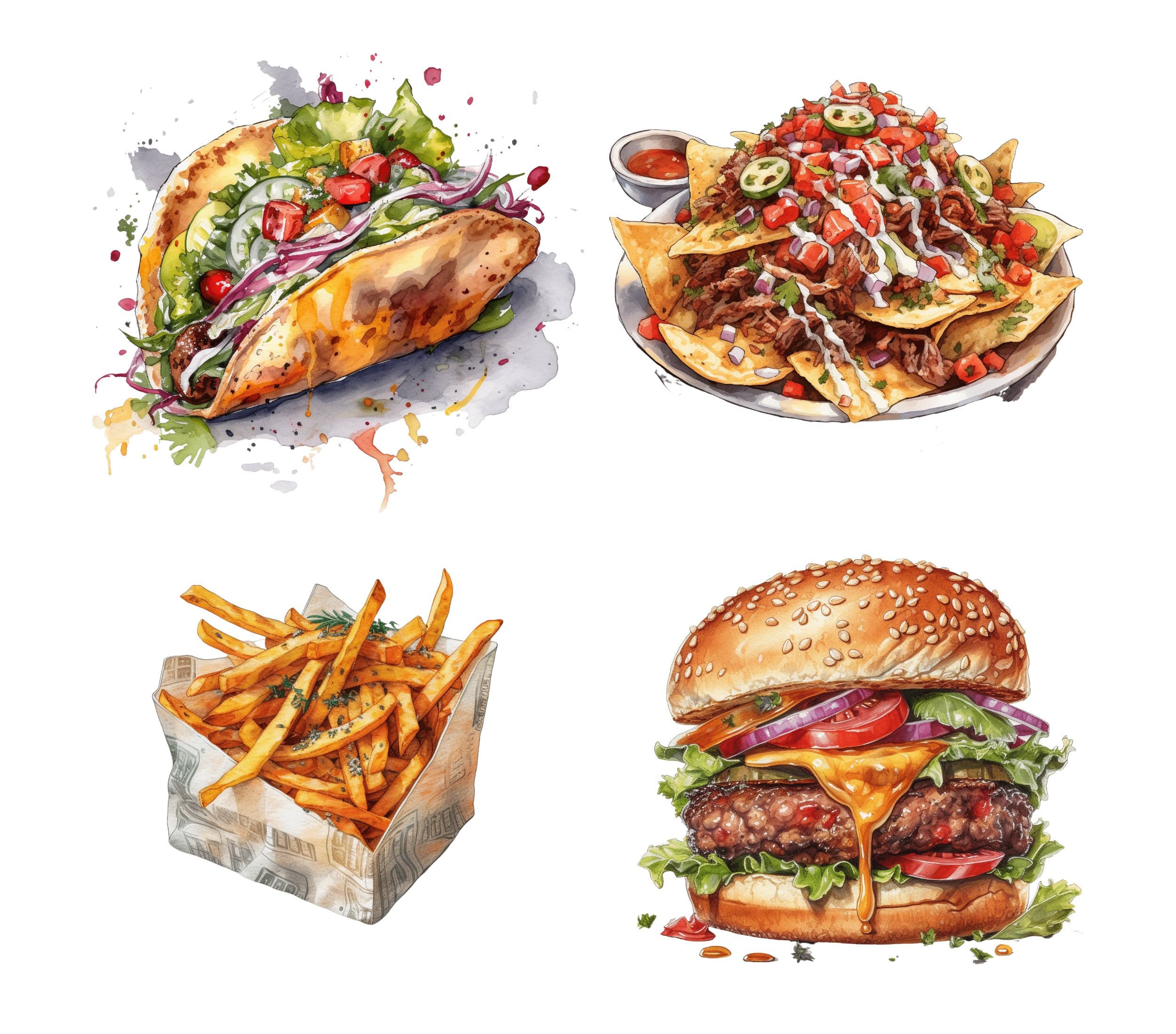 Fast Food Clipart Bundle Transparent PNG Digital Download - Etsy
