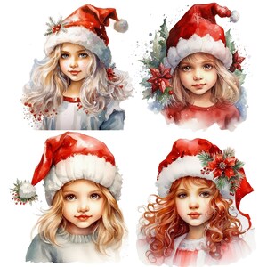 Christmas Little Girls Watercolor Clipart Bundle, Transparent PNG, Cute ...
