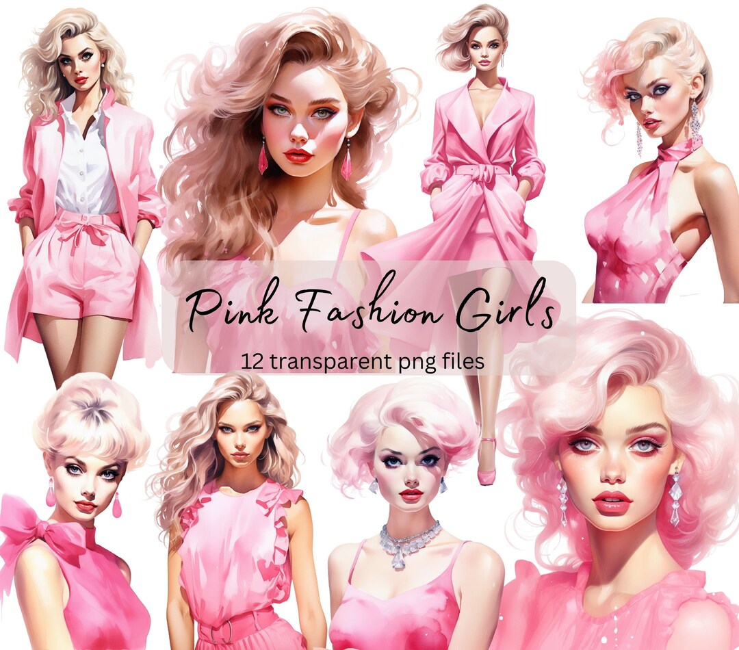 Pink Fashion Girl Watercolor Clipart Bundle, Transparent PNG, Digital ...