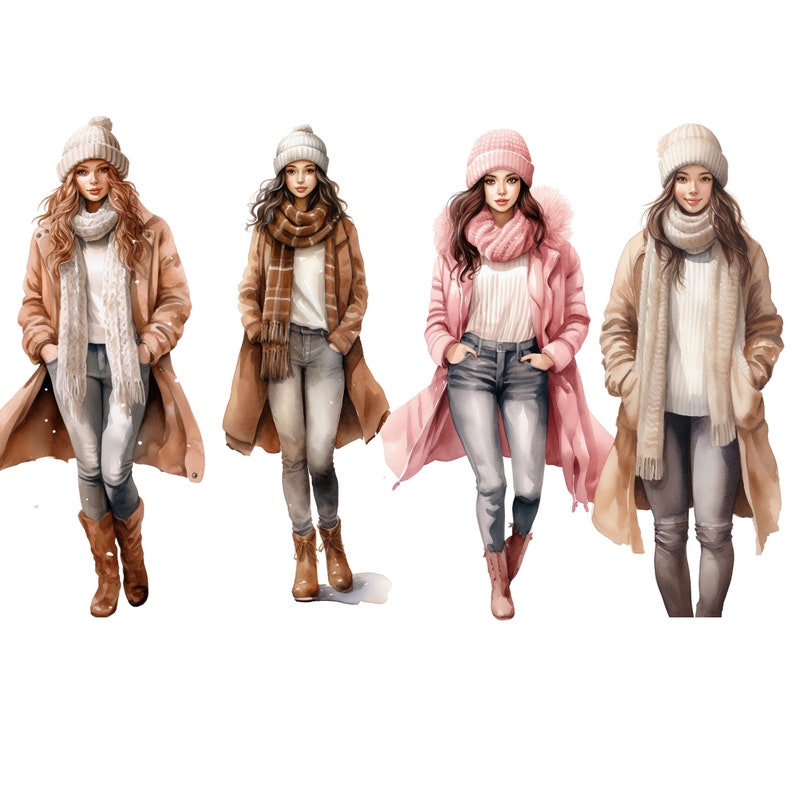 Winter Cottage Girl Watercolor Clipart Bundle, Transparent PNG, Digital ...