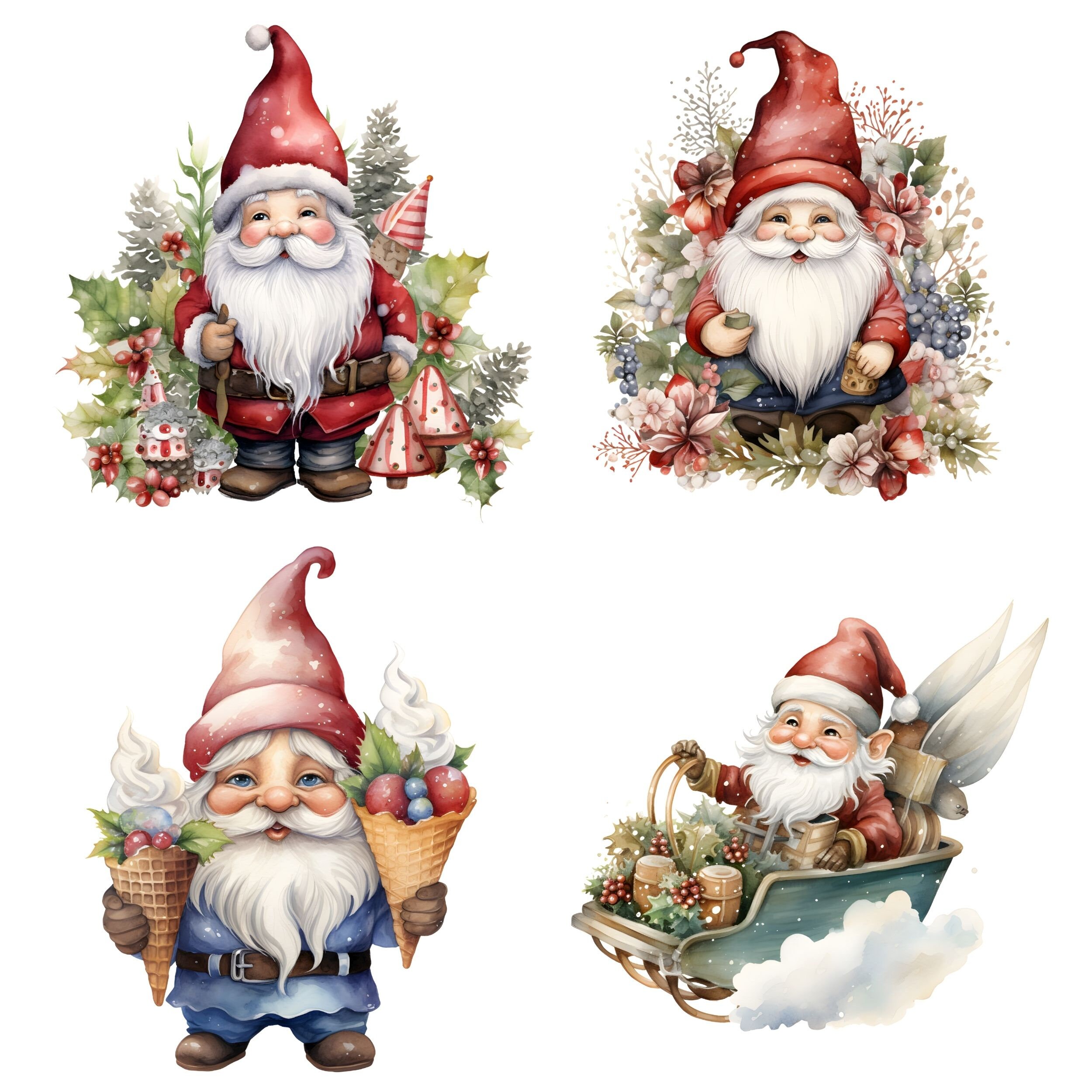 Christmas Gnomes Watercolor Clipart Bundle, Transparent PNG, Holiday ...