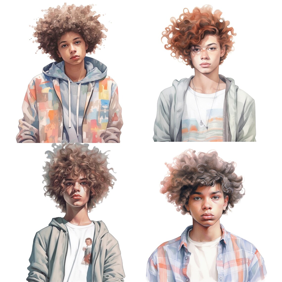 Biracial Teenage Boy Watercolor Clipart Bundle Transparent - Etsy