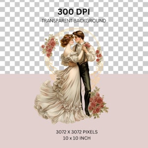 Vintage Romantic Couple Watercolor Clipart Bundle, Transparent PNG ...