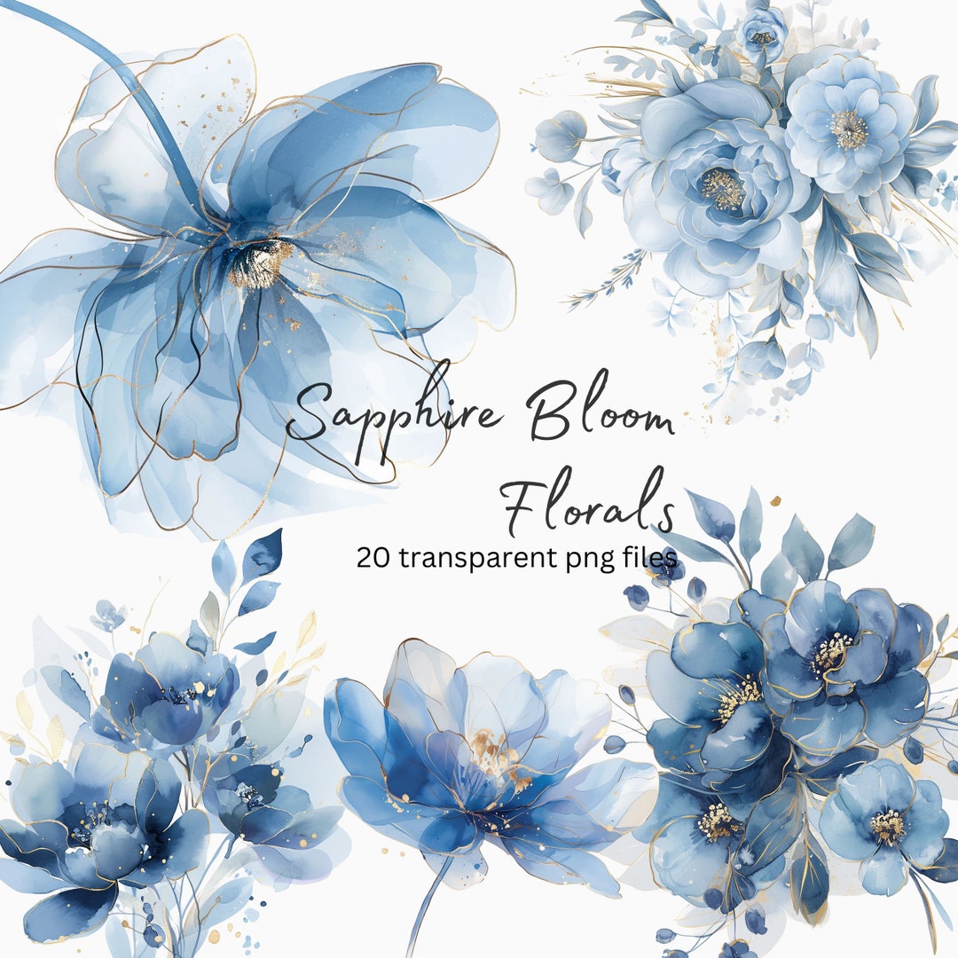 Blue Bloom Floral Watercolor Clipart Bundle, Transparent PNG, Digital ...